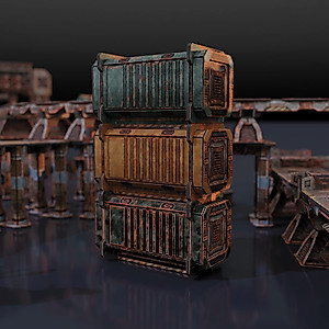 TinkerTurf Sci-Fi Terrain: Cargo Containers 6 Add-On, 3 Containers Included, Neutral Theme, Modeular Design, Easy Storage, Virtually Limitless Setups
