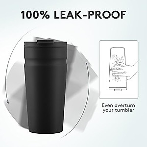 COKTIK 20oz Insulated Tumbler with Lid and Straw 2 Lids (Straw/Flip) Iced Coffee Cup Reusable Stainless Steel Travel Mug Water Bottle Cupholder Friendly for Women Men Her Him (Black)