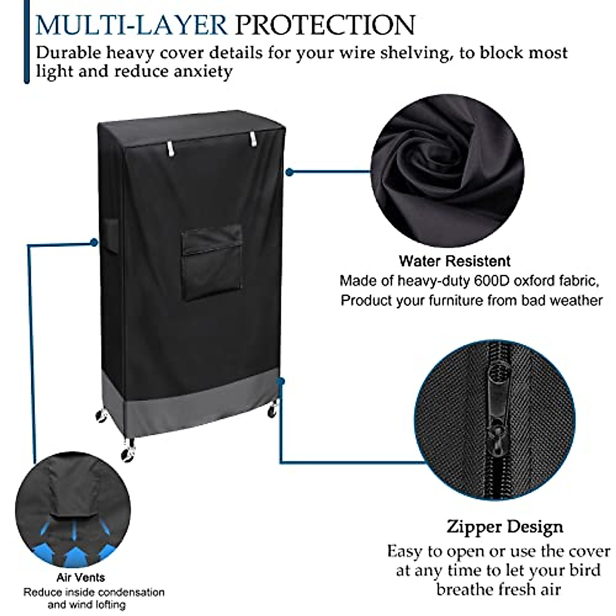 SCHLEUDER Shelf Cover Wire Rack Cover Storage Rack Cover For Sundries, High Density Shelf Cover,Cover for Storage Shelves Suitable for Rack (36" L x 18" W x 72" H)