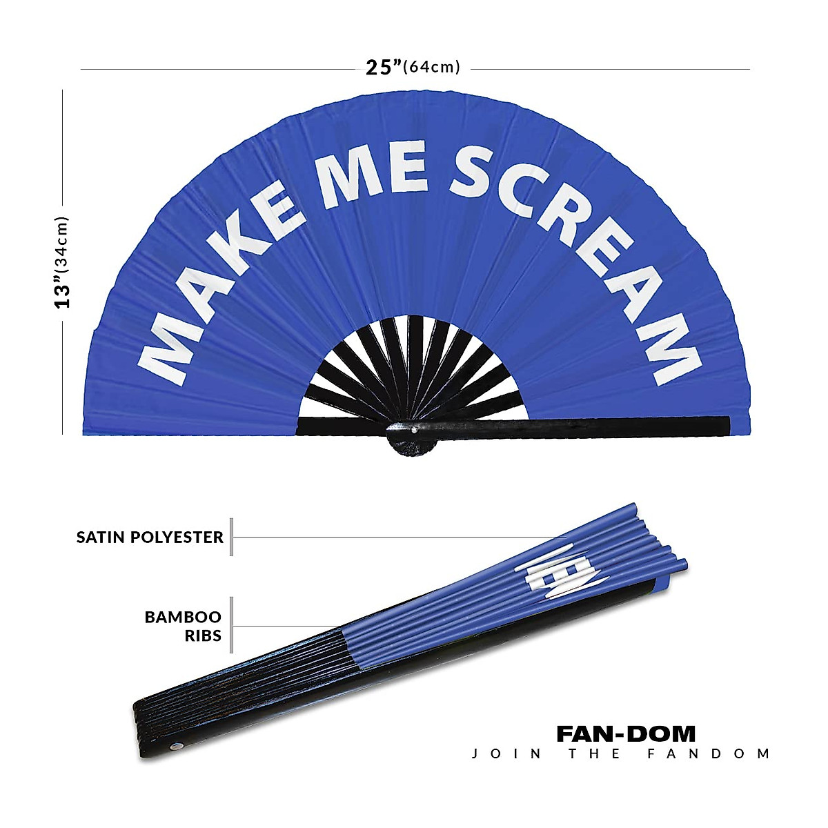 Make Me Scream Hand Fan Foldable Bamboo Circuit Hand Fan Funny Gag Slang Words Expressions Statement Gifts Festival Accessories Rave Handheld Circuit Event Fan Clack Fans (Blue)