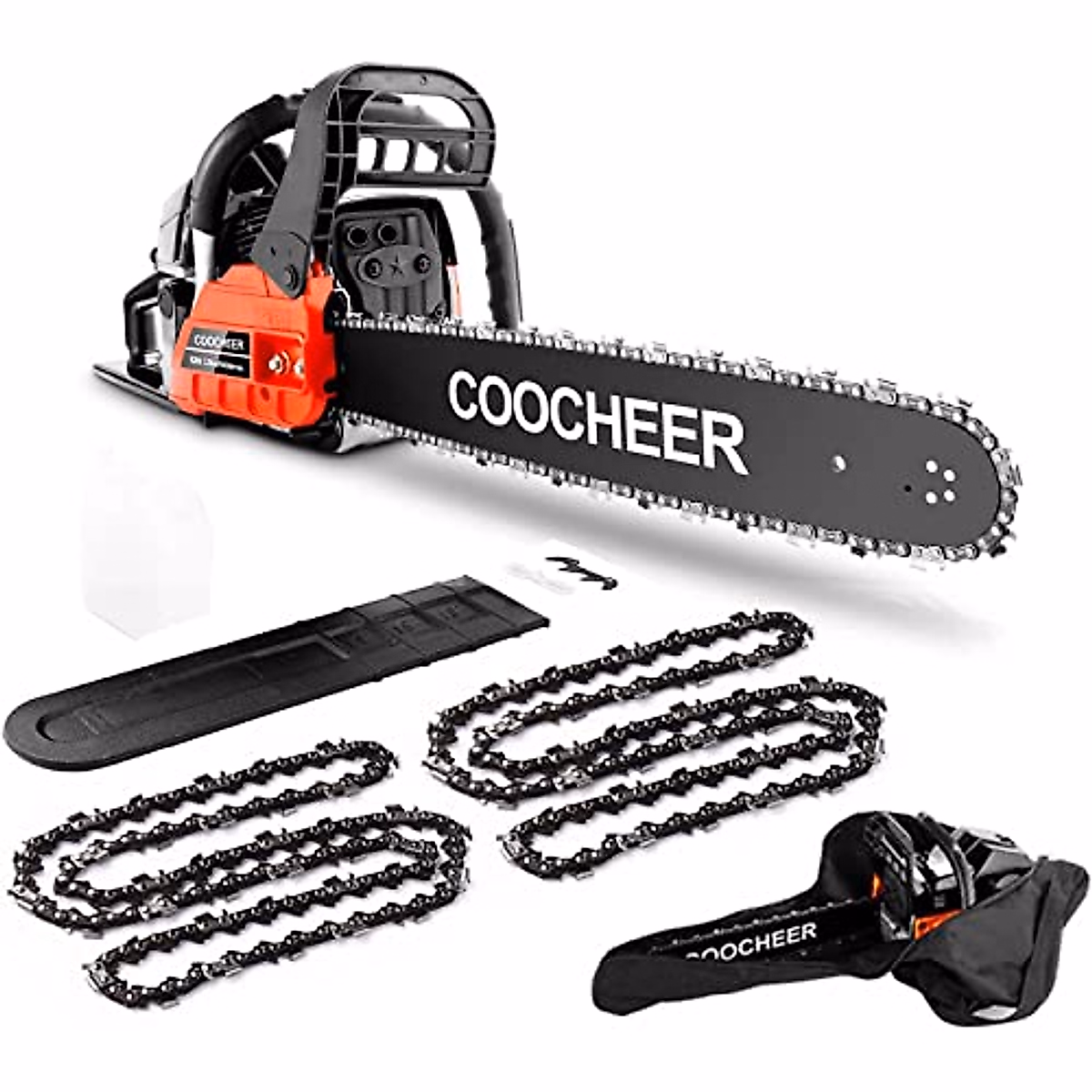 COOCHEER 62CC Gas Chainsaw, 20" 2-Stroke Portable Gasoline Chainsaw with Carrying Bag & 2 Chains Tool Kit, Petrol Wood Cutting Saw for Tree Stumps and Firewood Cutting(Upgraded Version)