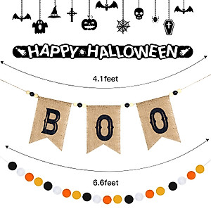 Halloween Banner Burlap Boo Banner Fireplace Banner Wool Felt Ball Garland Happy Halloween Banner Halloween Decor for Party Halloween Birthday Fireplace Carnival Decorations