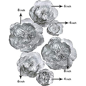 Letjolt Artificial Paper Flower Decorations for Wall Wedding Backdrop Birthday Party Baby Shower Bridal Shower Nursery Wall Decor(Silver Set 6)