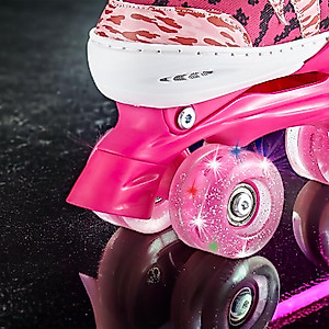 Think Gizmos Girls Roller Skates - Comfort Fit Adjustable Boot Size (1-4), Light Up Wheels, Super Smooth Rolling, Adjustable Straps, Suitable for Indoor and Outdoor Skating - Pink