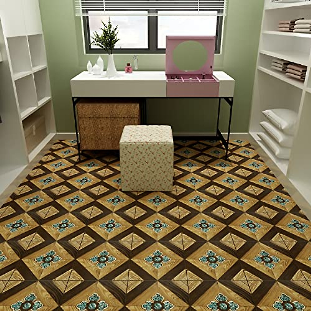 Yenhome 15 Tiles Brown Peel and Stick Floor Tile Bathroom Vinyl Flooring 12"x12" Floor Tiles Peel and Stick Waterproof Flooring Tiles Stick on Floor Tiles for Bedroom Kitchen Wood Plank Flooring