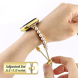 WONMILLE Gold Bracelet Compatible with Apple Watch Band 38mm 40mm 41mm Women, Slim Dressy Design Jewelry Metal Strap Stainless Steel Bling Bangle for iWatch Series 8/7/SE/6/5/4/3/2/1 (Peal Gold)