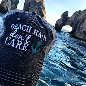 KATYDID Beach Hair Don’t Care Baseball Cap - Trucker Hat for Women - Stylish Cute Beach Hats for Women (Gray Mint)