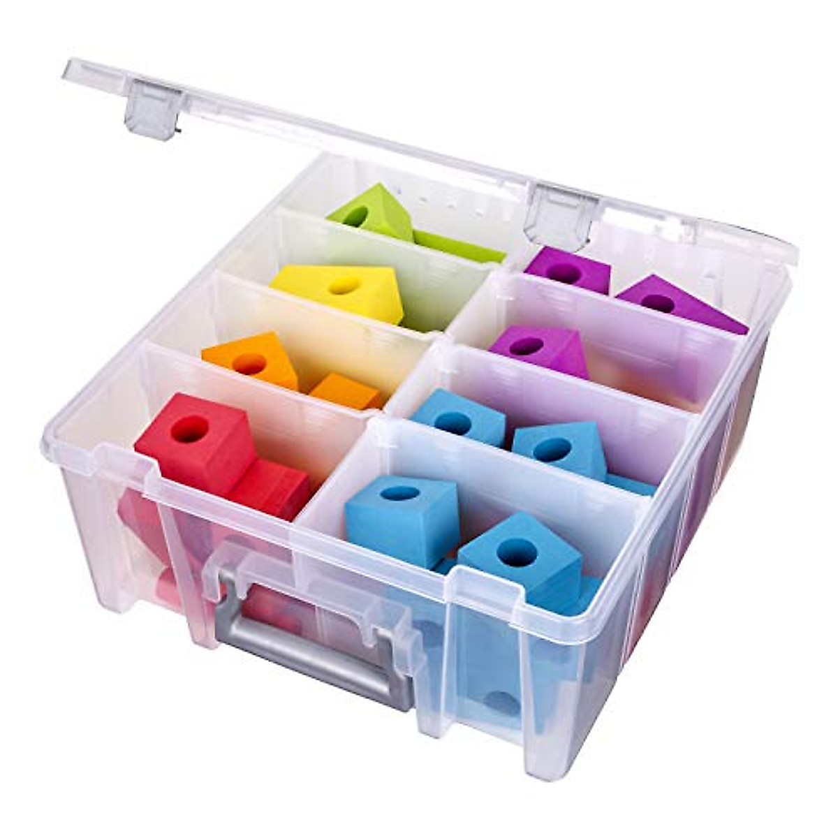AB Designs 6990ABD Super Satchel Double Deep with Removable Dividers, Stackable Home Storage Organization Container, Clear with Sliver Latches and Handle