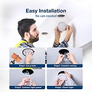 Amico 6 Pack 4 Inch 5CCT Ultra-Thin LED Recessed Ceiling Light with Junction Box, 2700K/3000K/3500K/4000K/5000K Selectable, 11W Eqv 70W 800LM Brightness Dimmable Canless Wafer Downlight, ETL & FCC