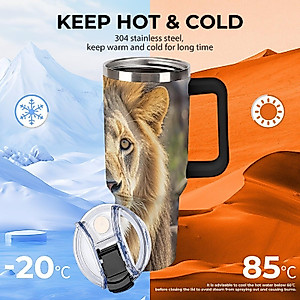 FZQVSGW Lion Sticks Out Tongue 40 Oz Tumbler with Handle And Straw Stainless Steel Vacuum Insulated Tumblers Reusable Keep Drinks Cold Coffee Cup Holder Friendly Gifts for Women Men Car Gym Travel