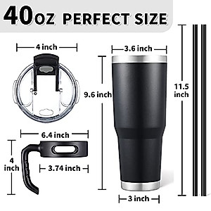 Zibtes 40oz Insulated Tumbler with Lid and Straws, Stainless Steel Double Vacuum Coffee Tumbler with Handle, lovely Travel Cup for Home, Office, Party (Black 1 pack)