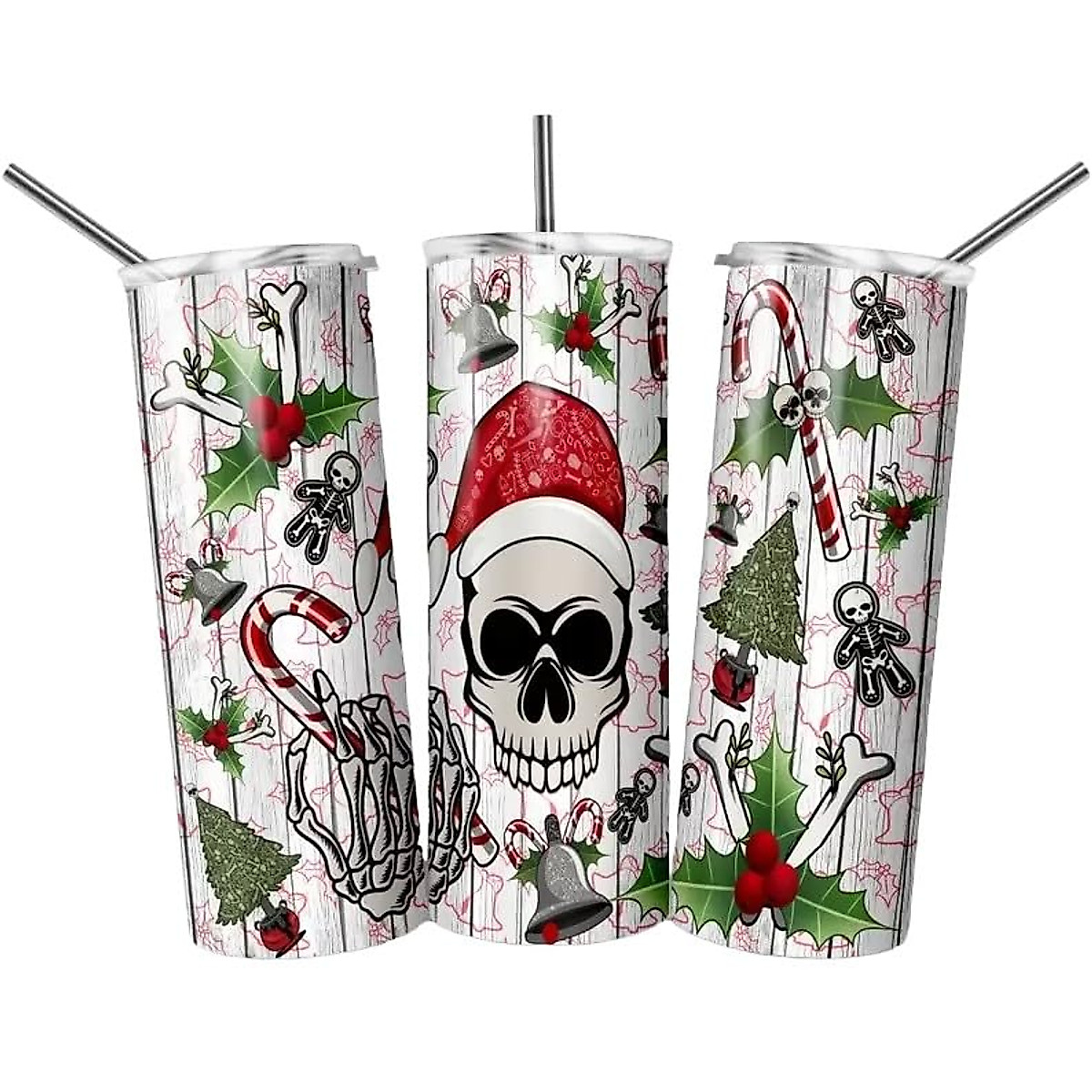Skull Christmas Tumbler Sublimation Wrap - Ready to Press Sublimation Transfer - 20 oz Straight, Skeleton, Skulls Tumbler Wrap, Holiday
