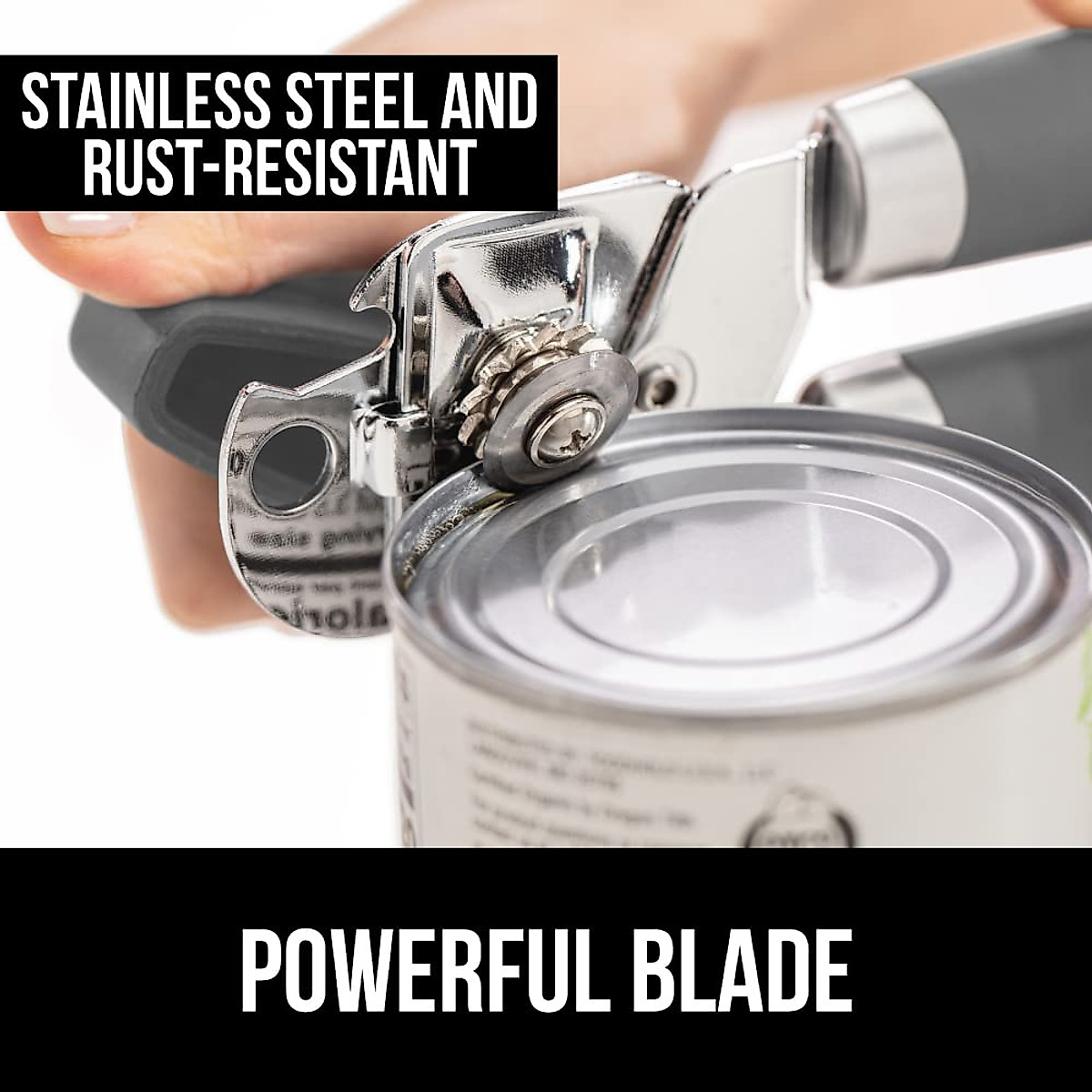 Gorilla Grip Manual Can Opener and Pizza Cutter, Can Opener Includes Built in Bottle Opener, Pizza Cutter is Rust Resistant, Both in Gray Color, 2 Item Bundle