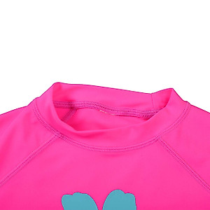 Dayu Girls' Long Sleeve Rashguard Swim Shirt UPF 50+ Neon Pink 10-12