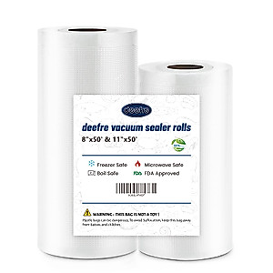 Deefre Vacuum Sealer Bags 2 Rolls 8"x50' & 11"x50' Commercial Grade Food Saver Bags for Seal a Meal, BPA Free, Heavy Duty, Great for vac Storage, Meal Prep or Sous Vide