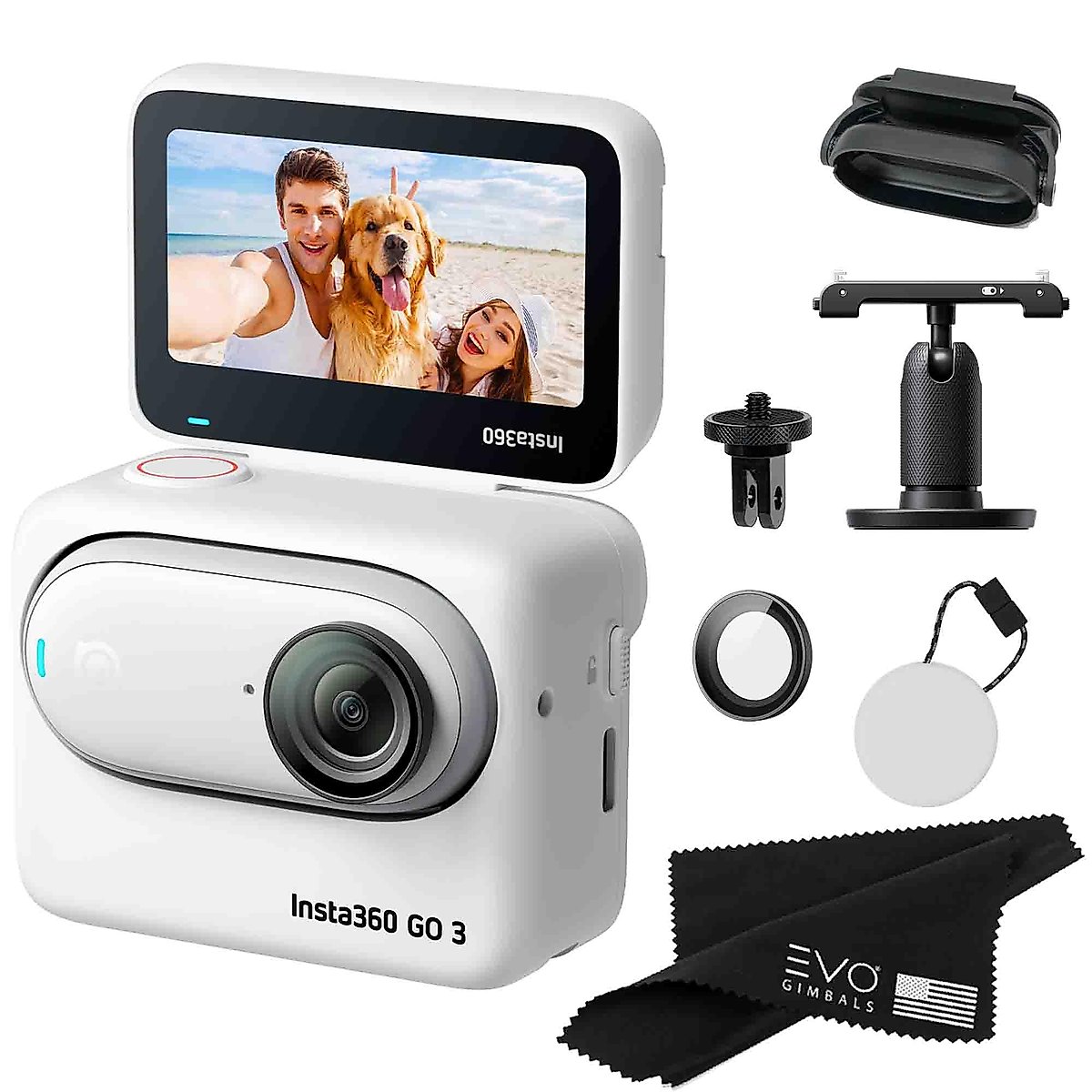 Insta360 GO 3 64GB – Waterproof Tiny Mighty Action Camera with 2.7K 2720 Video, FlowState Stabilization, AI Editing, Action Pod|Bundle Includes Mount Adapter Compatible with GoPro Mounting Ecosystem