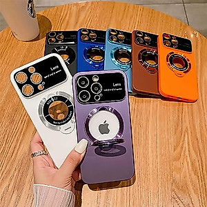 SAITONG for iPhone 13 Pro Max Case 6.7" Logo View & Large Window Design with Ring Stand, Compatible with MagSafe, 13 Pro Max Case with Ring Holder for Women Men, White