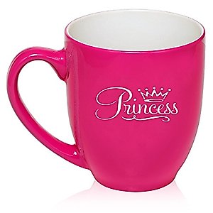 16 oz Large Bistro Mug Ceramic Coffee Tea Glass Cup Princess Fancy (Hot Pink)