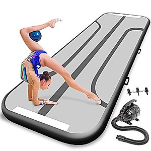 SereneLife Gymnastics Inflatable Air Tumbling Mat - 9.8 Ft Outdoor/Home Indoor Gymnastics Mat Air Tumbling Mat Track - Floor Tumble Track Mats For Gymnastics, Yoga, Cheerleading - (Black)