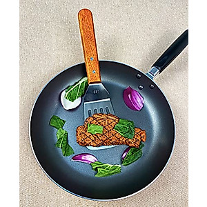 KLAQQED 2Pcs Metal Spatulas Set, Metal Spatula for Cast Iron Skillet, Cooking Utensils Fish Egg Grill Spatula Stainless Steel Slotted Spatula, Wok Flat Top Small Metal Spatula Turner with Wood Handle