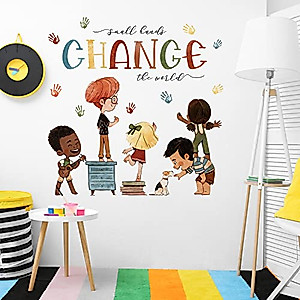 Yovkky Equality Wall Decals Stickers, Small Hands Change The World Inspirational Diversity Inclusion Handprints Neutral Nursery Toddler Classroom Decor, Kids Room Home Decorations Bedroom Daycare Art