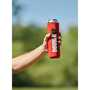 DoubleUp, Double Can Cooler (Red) – The Can Cooler that Holds Two Cans – Perfectly Fits Two 12oz or Two 16oz Cans in this Double Can Coolie.