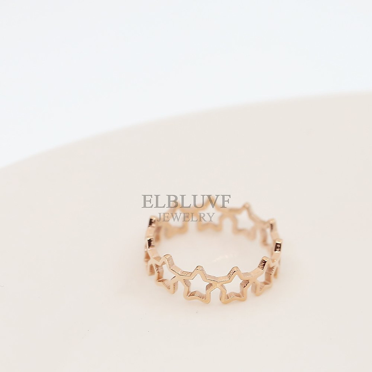 ELBLUVF Stainless-steel Rose Gold Plated Stackable Lucky Hollow Stars Star Ring For Women (6)