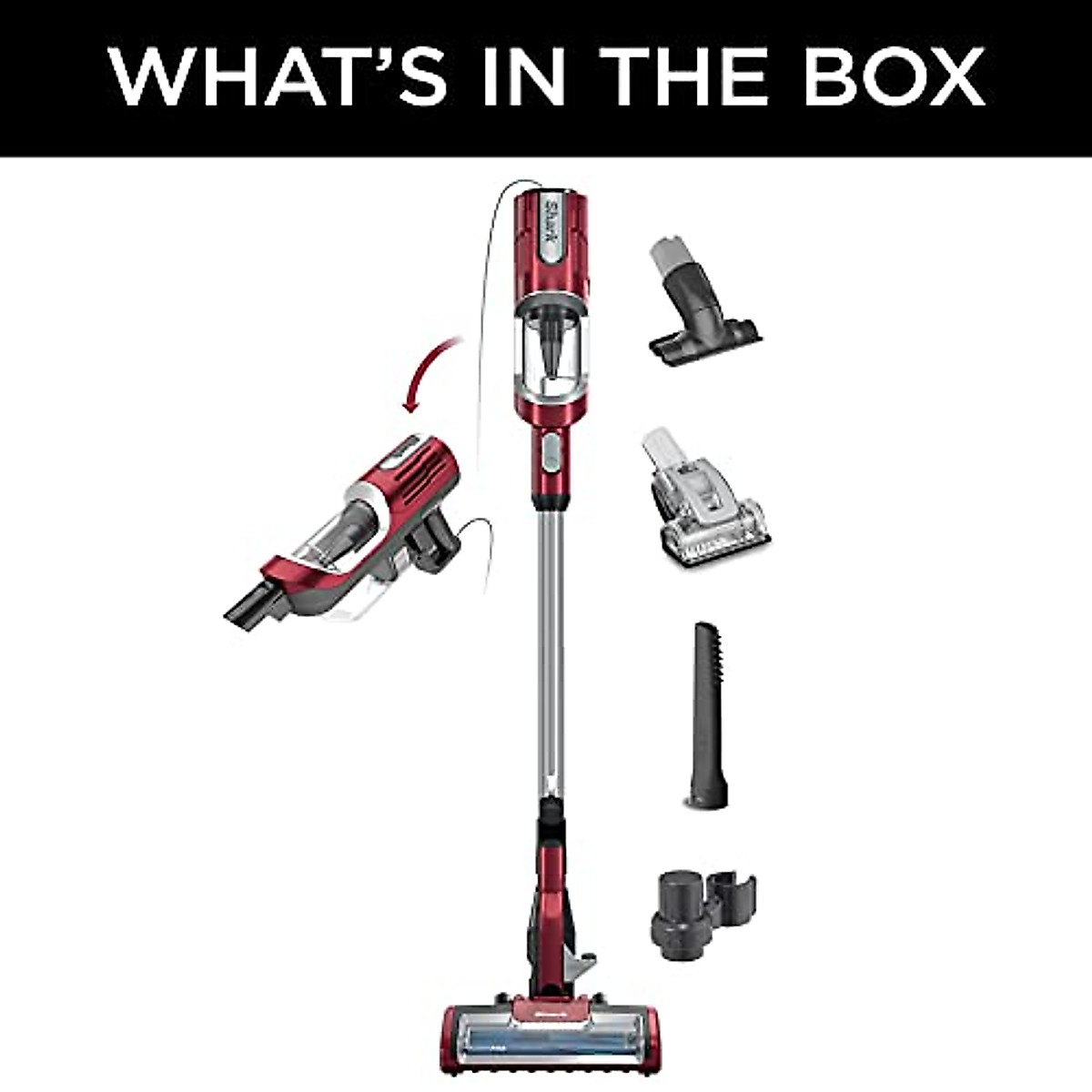 Shark HZ602 Ultralight Pet Pro Corded Stick Vacuum with PowerFins & Self-Cleaning Brushroll, Perfect for Pets, Converts to Hand Vacuum, Pet Power Brush, Crevice & Upholstery Tools, Comet Red