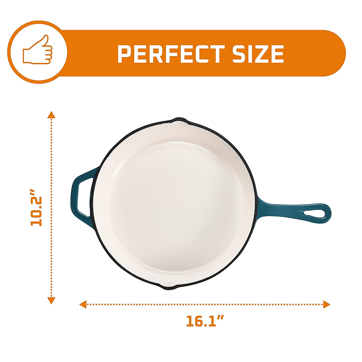 Bruntmor Cast Iron Pan 25cm - Cast Iron Skillet with Pour Spout, Round Frying Pan - Cast Iron Cookware, Crock Pot - Cooking Tools & Kitchen Essentials - Teal