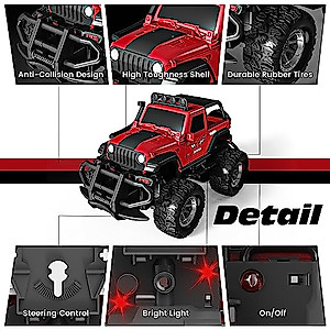 Tecnock Remote Control Cars for Toddlers, 2.4Ghz Off-Road Mini RC Car Trucks for Kids, Durable Car Toy for 3 4 5 6 7 8 Years Old Boys,Gift for Boys Girls,Red