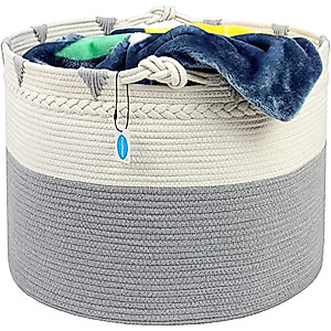 Casaphoria XXXXLarge Cotton Rope Blanket Basket 22in x 22in x 16in Woven Laundry Hamper Laundry Baskets Storage Basket for Towel, Diaper, Laundry Basket（pack of 1）, Gray (MB2021046)