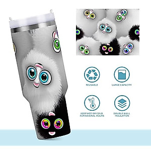 ODAWA Large Double Wall Insulated Tumbler, Black White Creatures Stainless Steel Vacuum Insulated Tumbler with Handle and Straw Lid