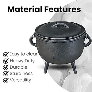Cast Iron Cauldron with Lid and Carry Handle for Spells, Smudging, Ritual & Blessings | Includes 6 Free Incense Smudge Cups (4.5 Inch, Black)