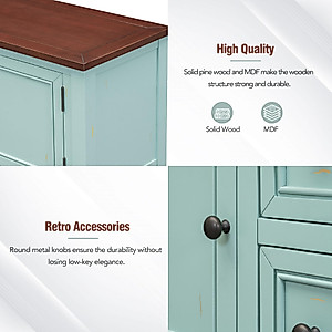 ZSQ Buffet Table, Cambridge Series Sideboard Table with Bottom Shelf, Console Table Dining Room Server, Entry Table Buffet Cabinet Sofa Table (Antique Blue)