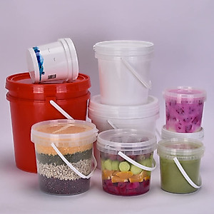 Operitacx 2 Pcs Clear Plastic Container with Lid Ice Cream Bucket Food Storage Containers Freezer Storage Buckets Round Plastic Pails with Handle for Homemade Ice-cream 1L