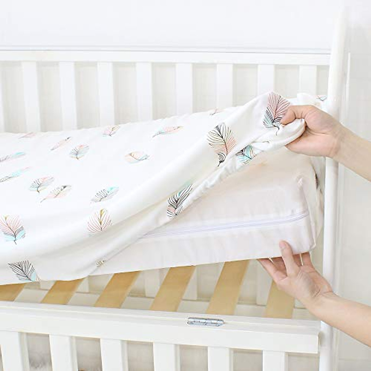 LifeTree Soft Fitted Crib Sheet - Feather Print Premium Cotton Unisex Toddler Bed Sheets for Baby Girls or Baby Boys - Fits Standard Crib Mattress
