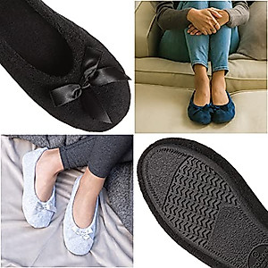 isotoner womens Terry Ballerina With Bow for Indoor/Outdoor Comfort Slipper, Black, 9-Aug US