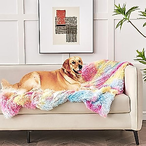 UOMNY Faux Fur Throw Blanket with Throw Pillow Cover Tie Dye Fluffy Blanket Set for Girls 50 x 60 Rainbow Plush Blankets for Couch Sofa Bed Teen Girl Gifts for Birthday Christmas Pink