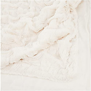 Comfort Spaces Ruched Faux Fur Plush 3 Piece Throw Blanket Set Ultra Soft Fluffy with 2 Square Pillow Covers, 50"x60", Ivory