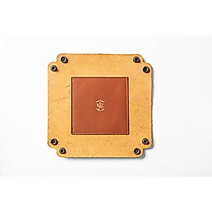 USA Made Premium Leather Valet Tray, Folds Flat! Little Buddy Dice Rolling Basket and Organizer With Brass Snaps - Reinforced Felt Bottom - For Keys, Jewelry, Coin, EDC, Watch Storage Caddy - Chestnut