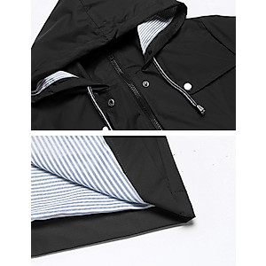 Women Lightweight Ladies Warm Travel Coat Outdoor Windbreaker with Pockets Outdoors Coat for Adults Waterproof Rain Jacket Black XL