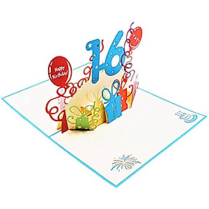 iGifts And Cards Happy 16th Birthday with Presents 3D Pop Up Greeting Card – Sweet Sixteen Granddaughter Gift, Awesome Unique 16 Grandson Present, Turning 16 Special Birthday Card For Son, Daughter