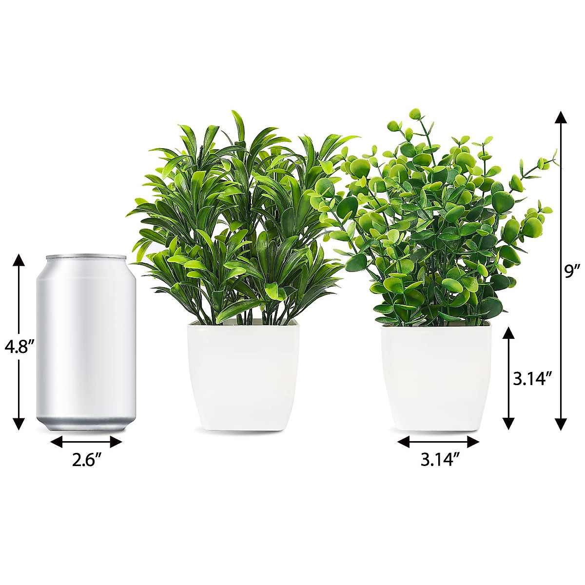 Whonline 2pcs Small Fake Plants, Mini Potted Plants for Home Bathroom Shelf Decor, Artificial Eucalyptus Plants for Office Desk Greenery Decoration