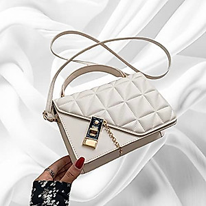 Ladies crossbody leather handbag in three classic colors with a creative geometric design and a small buckle chain closure.  (White)