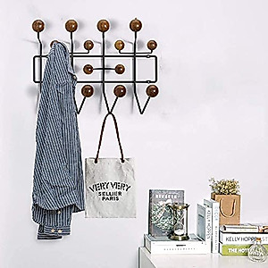 AngelcityCC Practical Coat Rack Wall Hanger Coat Rack Solid Walnut Wooden Balls Wood Modern Wall Mounted Coat Hooks with Painted Solid Wooden Balls Classic Coat Rack