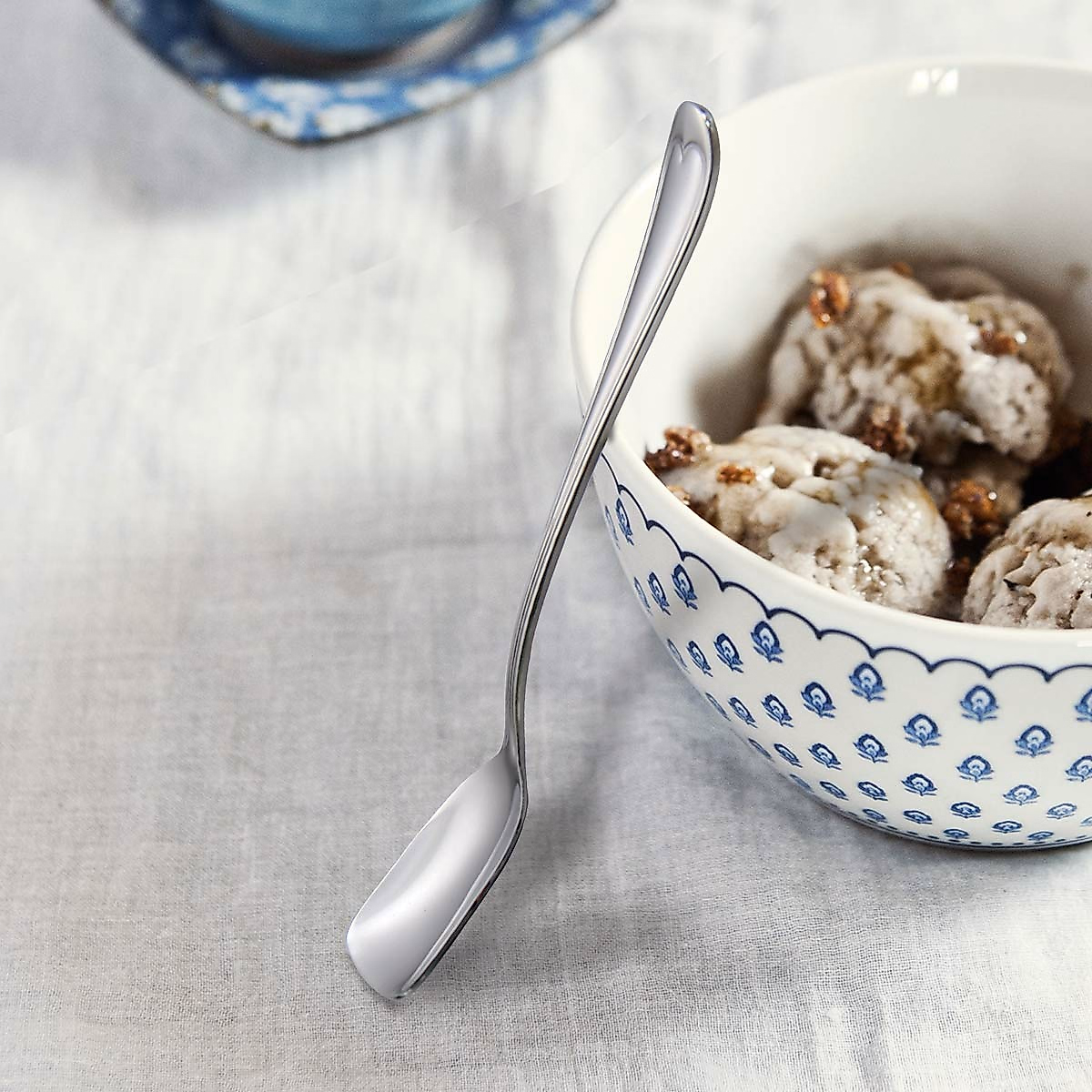 Dessert Spoons, Square Head Spoons, 18/10 Stainless Steel Spoon Set of 4,Ice Cream Spoons, Stirring Spoon for Tea, Dessert, Sugar