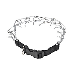 Downtown Pet Supply Chrome Plated/Nylon Prong Collar for Dogs, Medium - Adjustable, No-Choke and No Pull Dog Collar with Removable Links - Pinch Collar for Dogs 20-40 lbs and 20" Neck Width