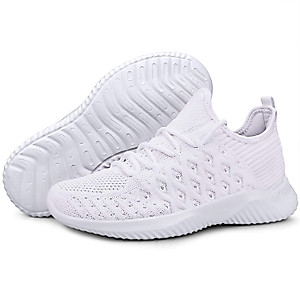 Feethit Womens Slip On Walking Shoes Non Slip Running Shoes Breathable Workout Shoes Lightweight Gym Sneakers White Size 7