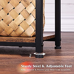 WLIVE Side Table, Small End Table, Adjustable 3-Tier Bedside Table with Sturdy Metal Frame, Tall Nightstand for Bedroom, Living Room, Sofa Table for Small Space (Rustic Brown, 1 Pack)
