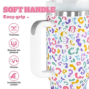 sweet grain 40 oz Tumbler with Handle and Straw, Keeps Drinks Cold Up to 24 Hours Leopard Tumbler, Stainless Steel Vacuum Insulated Travel Mugs for Water, Iced Tea or Coffee
